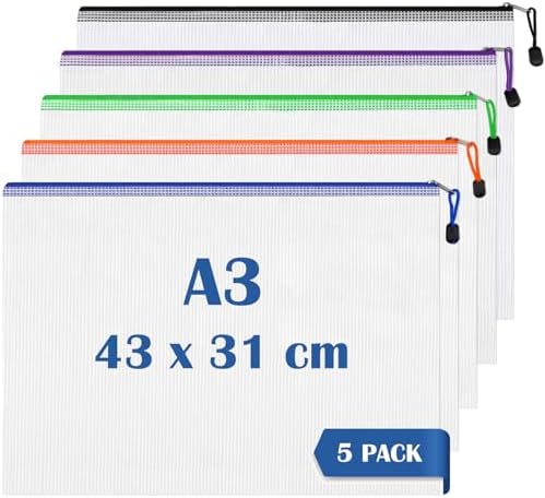 Plastic Wallets A3 Zip Lock Bags - 5 Pack for Large Documents ...