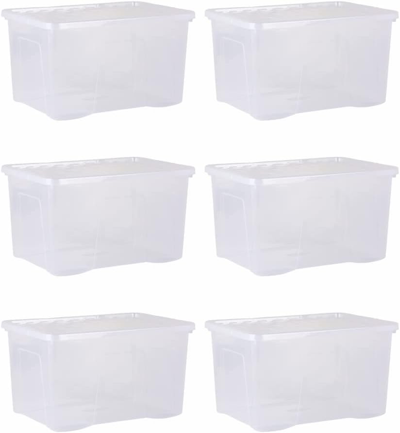 TENLITE 60 Litre Large Plastic Storage Box with Lid - PACK OF 6 | Clear ...