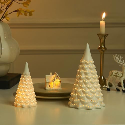 Amazon.com: Light Up Ceramic Christmas Tree, 2 Pack Lighted Porcelain ...