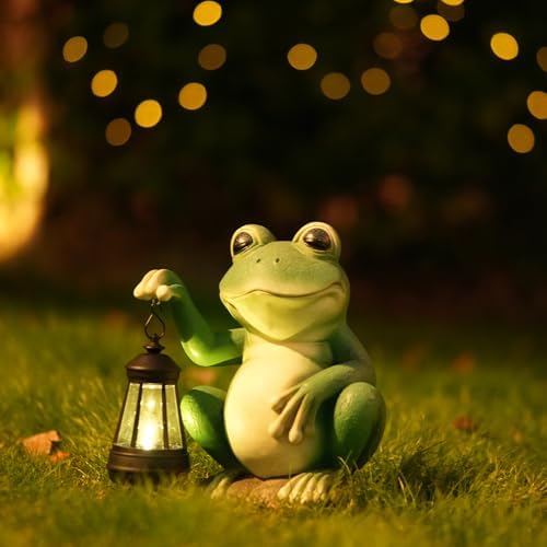 IOKUKI Solar Garden Statues Frog,Outdoor Statues with LED Lantern,Frog ...