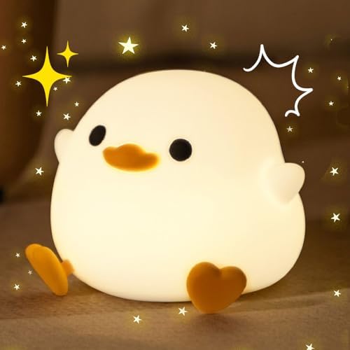 LED Children Night Light, Cute Bean Duck Lamp Soft Silicone Duck Night ...