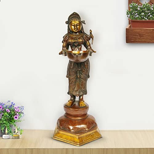 Artvarko 1 Feet Large Brass Peacock Design Multi Oil Wick Diya Lamp ...