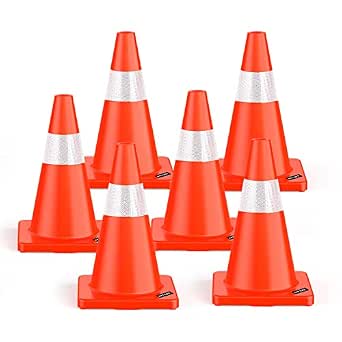 Battife 6Pack 18inch Traffic Safety Cones with Reflective Collars PVC ...