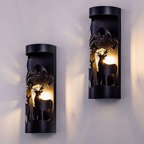 TOCHIC Black Wall Sconces Set of 2, Indoor Rustic Wall Lighting Fixture ...