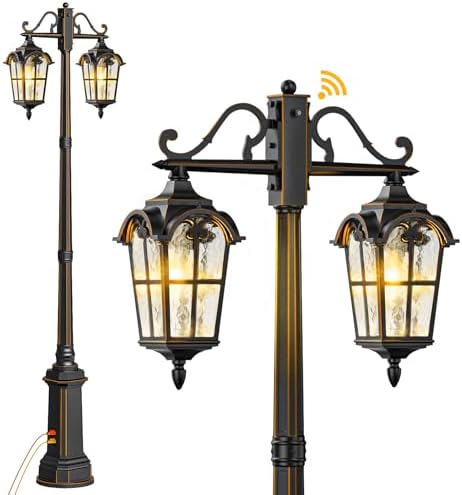 VDKK Outdoor Lamp Post Light with GFCI Outlet, Dusk to Dawn Black ...