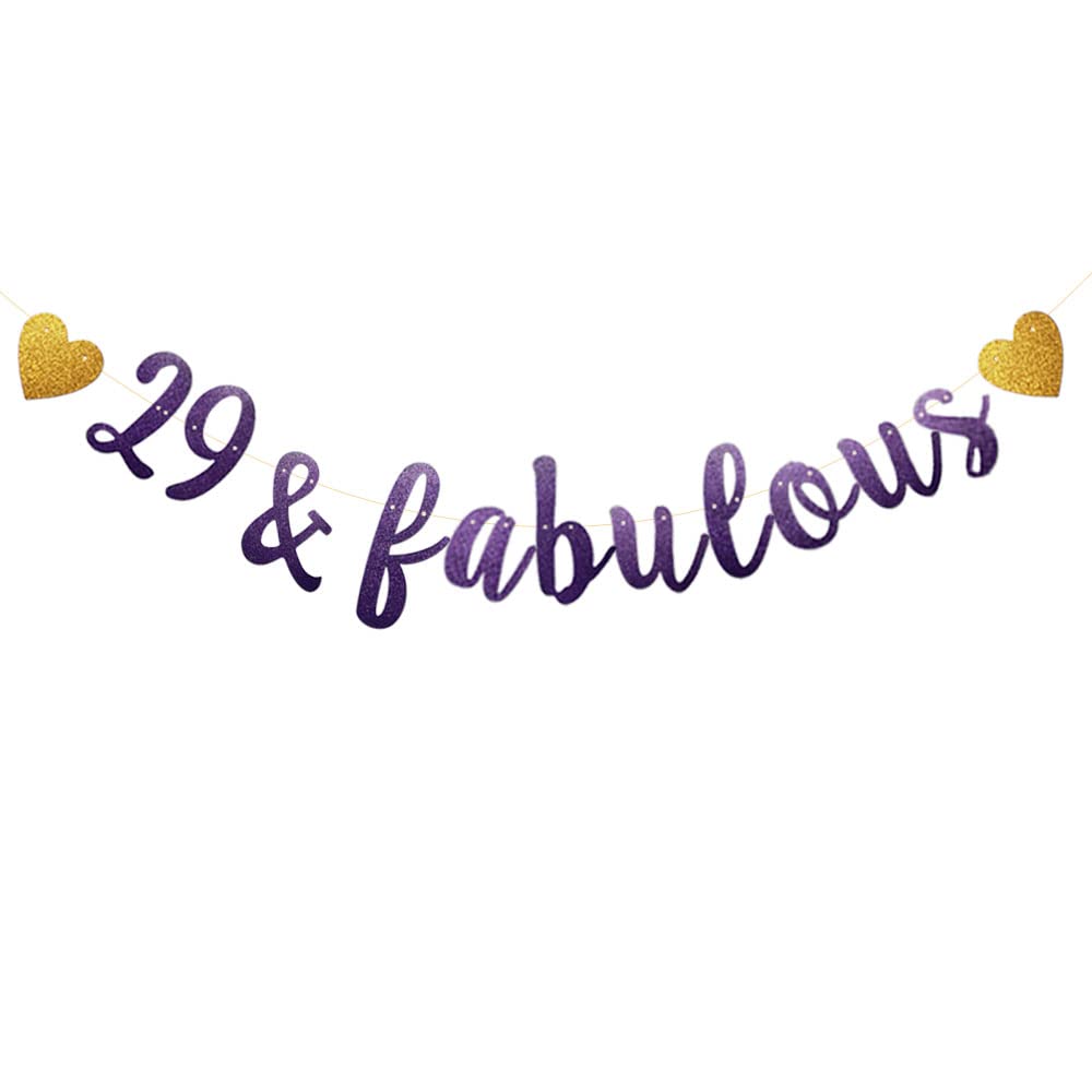 Amazon.com: 29 & Fabulous Banner, Purple Glitter Paper Banner Sign ...