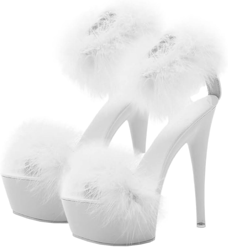 Amazon.com | LIFKOME High Heel Sandals for Women Fluffy Platform Open ...