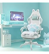 Amazon.com: Pink Gaming Chair Cute with Cat Ears Paw Lumbar and Cushion ...