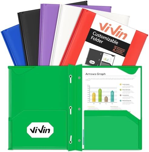 Amazon.com : ViVin Heavy Duty Plastic Pocket Folders with Prongs, 2 Pockets Folder with Clear ...