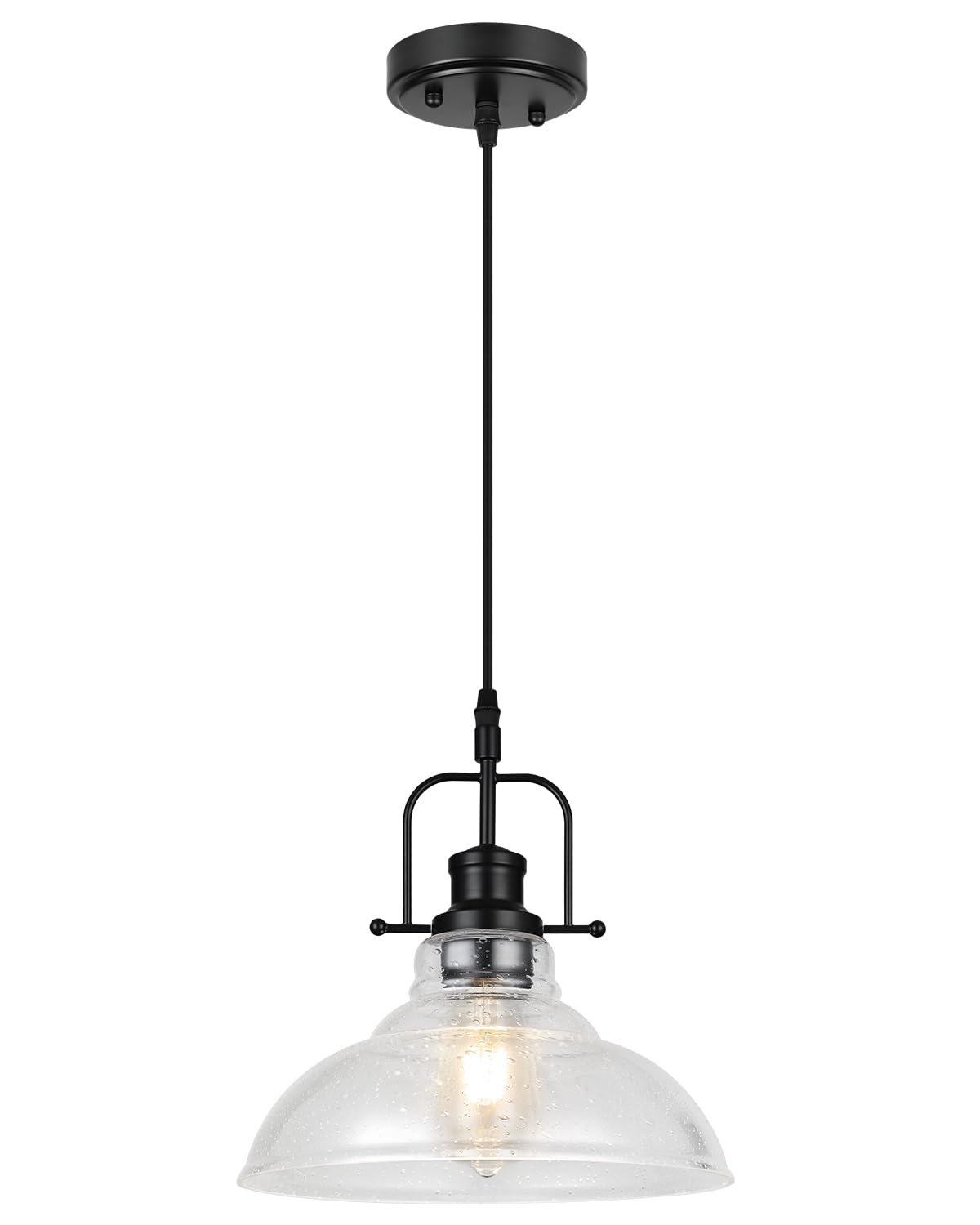WILON Seeded Glass Pendant Lights Kitchen Island Lighting, Black Modern ...