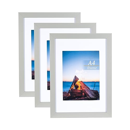 Grey Wooden Picture Frame A4 with Mount,Set of 3,A4 Frame,A4 Picture ...