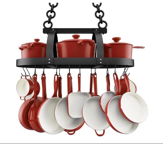 Ceiling Pot Rack 34-Inch Hanging Pot Rack for Kitchen Oval Pot and Pan ...