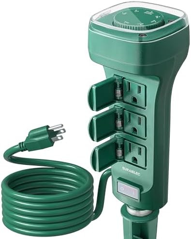 SURAIELEC Outdoor Power Stake Timer Waterproof, Dusk to Dawn Light ...