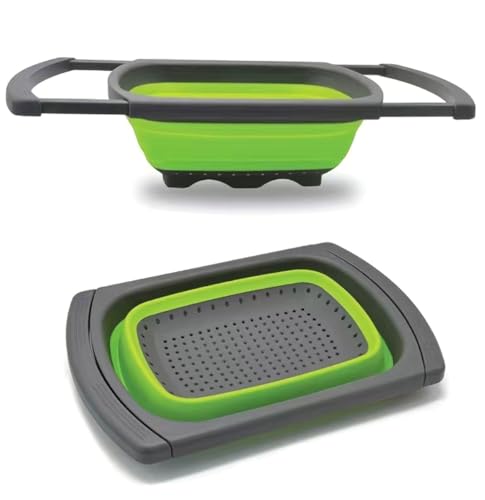Collapsible Colander,Silicone Kitchen Strainers with Extendable Handles ...