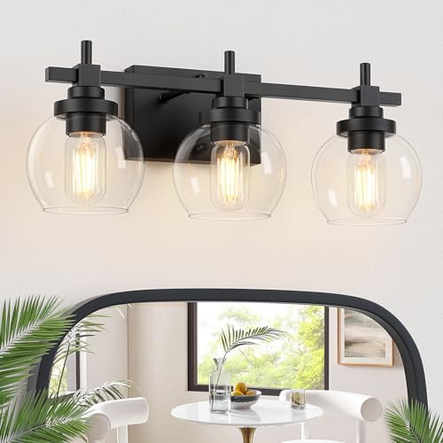 Dpyrrhic 3-Light Modern Black Bathroom Vanity Light with Clear Glass ...