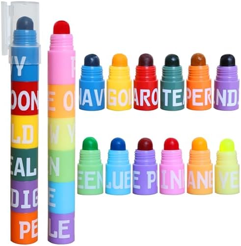 Amazon.com: Hapickid Thick Stacking Crayons for Kids Adults, 12 Colors ...