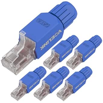 VCELINK Tool-Free RJ45 Connectors Toolless Cat6 Modular Plug Gold Plated Cat6 Ethernet Cable ...