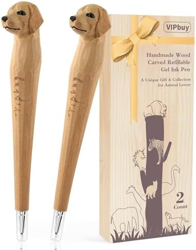 VIPbuy 2 Count Handmade Wood Carved Dog Refillable Gel Ink Pens ...