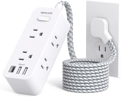 Amazon.com: Flat Plug Power Strip, Ultra Thin Extension Cord, 6 Outlets ...