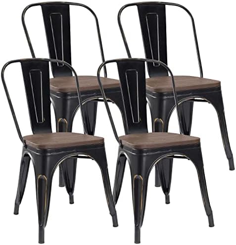 Amazon.com: Metal Dining Chairs Farmhouse Stacking Kitchen Chairs ...