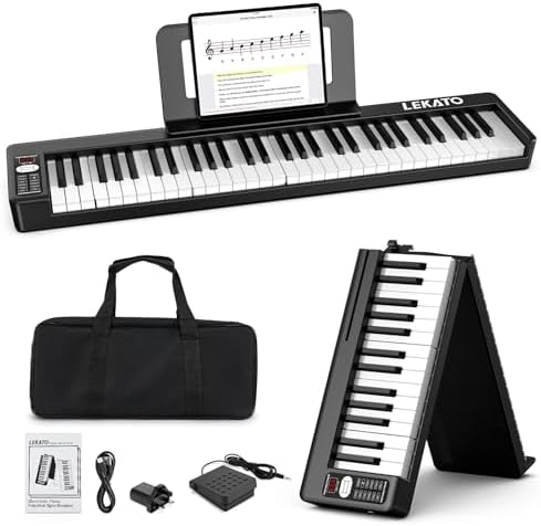 LEKATO 61 Key Folding Piano Keyboard, Semi-Weighted Keys Portable ...