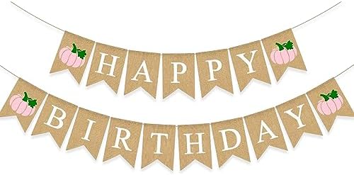 Amazon.com: Jute Burlap Happy Birthday Banner with Pumpkin Rustic Fall ...