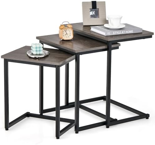 Amazon.com: Tangkula Nesting Table Set of 3, Rectangle Stacking Side ...