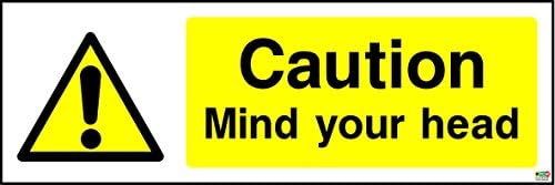 2 PACK - 180mm X 60mm CAUTION MIND YOUR HEAD Self Adhesive Stickers ...