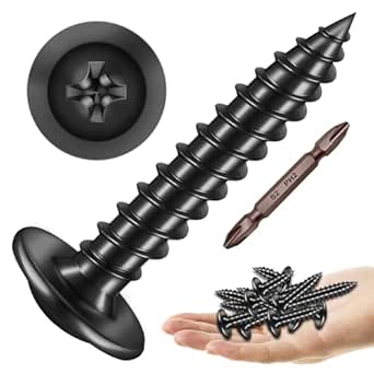 Mywish 300Pcs #8 × 1 Inch Wood Screws, Truss Head Self Tapping Screws, Zinc Plated Steel Black ...