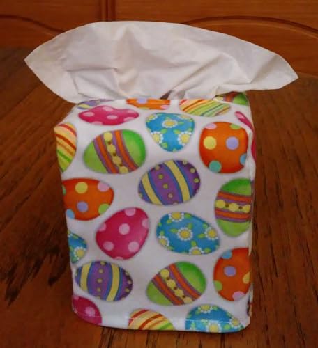 Amazon.com: Tissue Box Cover, Square, Colorful Easter Eggs On White ...