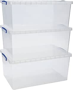 Really Useful Nestable Plastic Storage Box 62 Litre Clear (Pack of 3 ...