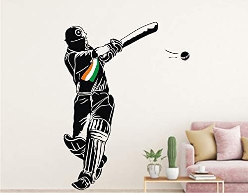 Decor Kafe Cricket Player Abstract Vinyl Wall Sticker (95cm * 91cm ...