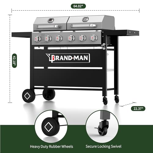 Brand-Man Griddle Grill Combo 6-Burner, 2 in 1 Versatile Propane Gas ...