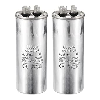 PATIKIL 45uF 45MDF 450V AC Fan Start Capacitor,2Pcs CBB65 Circular Run Capacitor for AC Motor ...
