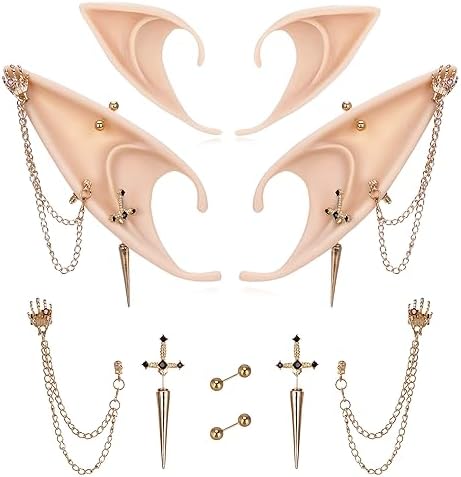 Amazon.com: FRESHME Renaissance Elf Ears with Piercings - Cosplay Brown ...