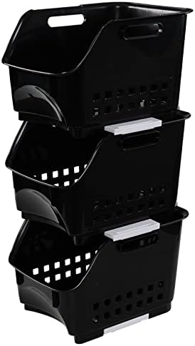 Readsky 3 Tier Plastic Stackable Storage Baskets, Stacking Kitchen ...