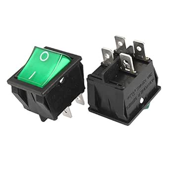 uxcell 5Pcs AC 20A/125V 22A/250V DPST 4 Pin 2 Position I/O Green Light On Off Button Illuminated ...