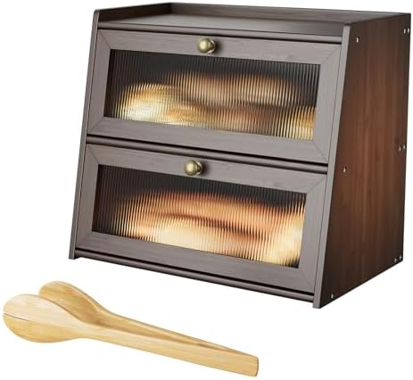 Amazon.com: Dreamall Large Bamboo Bread Box for Kitchen Counter，Double ...