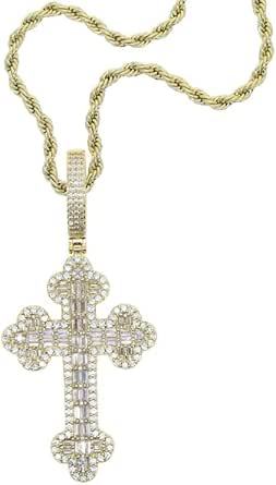 Hip Hop Cross Pendant Necklace for Men Grass Silver Iced Out Bling 5A ...