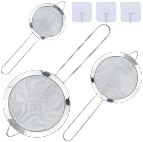2 Pack Small Stainless Steel Fine Mesh Strainers with Kitchen Hooks,8 ...