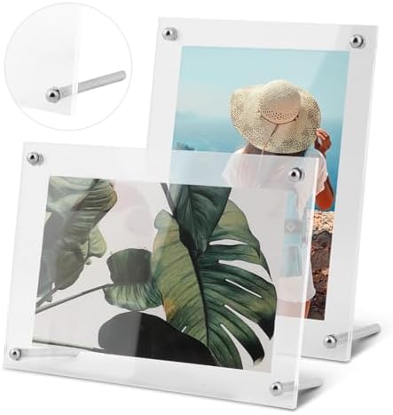 4x6 Acrylic Floating Picture Frame, T Shape Clear Frameless Desktop ...