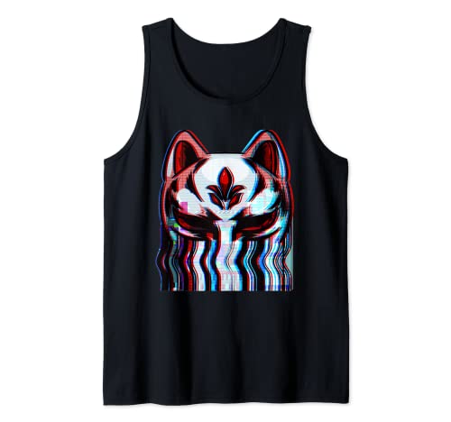 Vaporwave Japanese Aesthetic Kitsune Fox Mask Yokai Glitch Tank Top ...