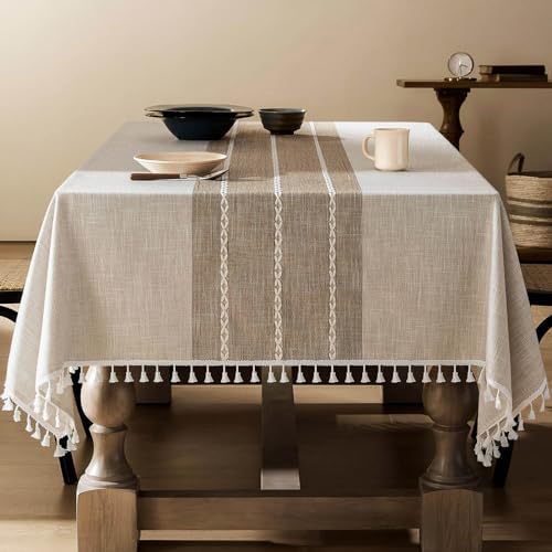 Amazon.com: ZeeMart Rustic Cotton Linen Table Cloth Rectangle Table ...