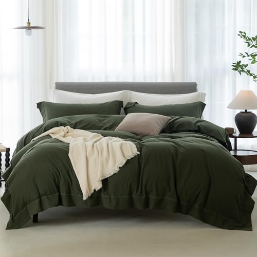Amazon.com: ELIMMO Full Duvet Cover - 3 Piece 100% Washed Cotton Linen ...
