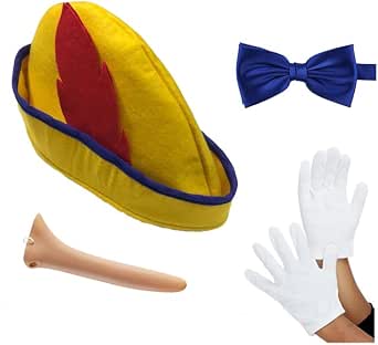 Pinocchio Fancy Dress Kit (Hat, Nose, Gloves & Bowtie) Puppet Adult ...