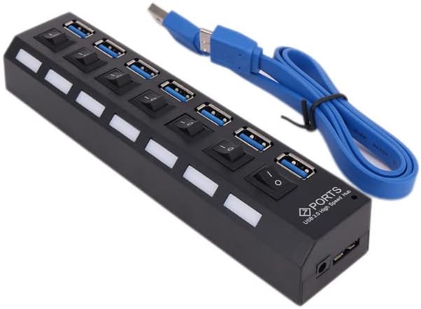 7-Port USB 3.0 Hub with Individual Power Switches and Lights, High ...