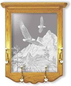 Amazon.com: Solid Oak Coat Rack with Wildlife Two Eagles Flying Etched ...