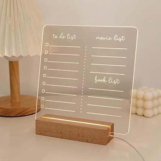 Must-Shop Acrylic Writing Board with LED Light, Wooden Stand, and 3 ...