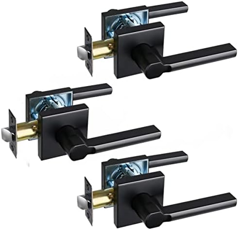 HISAFE Heavy Duty Passage Door Lever, Matte Black Square Door Handle ...