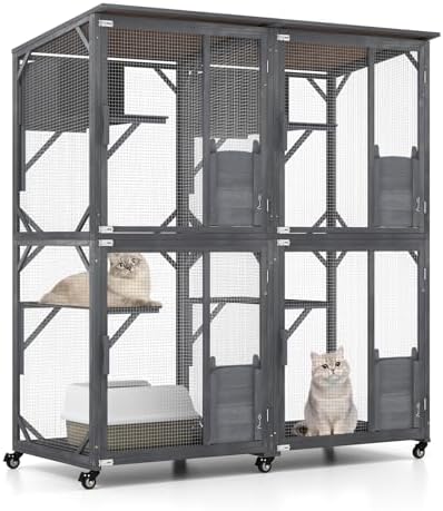 PETSJOY 72 Inches Tall Outdoor Cat House, Large Wooden Catio Kitten ...